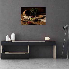Skleněný obraz chřestu na stole (70x50 cm)