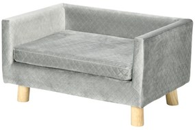 PawHut pohovka pro psy sametová dotyková pohovka pro malé psy do 8 kg s dřevěnými nohami šedá 64x45x36cm pro stylový nábytek pro domácí mazlíčky | Ao…