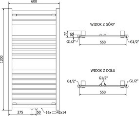 Mexen Uran, elektrické topné těleso 1200x600 mm + topná tyč 600 W, zlatá lesklá, W105-1200-600-2600-50