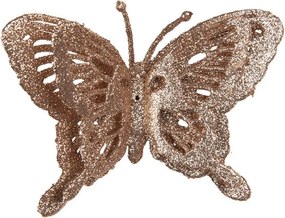 Vánoční měděná umělá třpytivá dekorace motýl - 12*2*9 cm