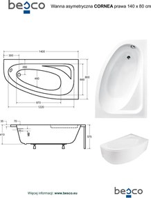 Besco CORNEA 140 cm VANCOR140P vana bez nožiček pravá Koupelny Bernold