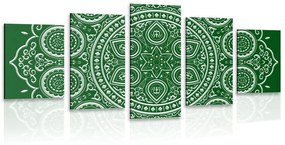 5-dílný obraz jemná etnická Mandala v zeleném provedení - 100x50 cm