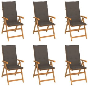 Skládací židle 6 ks s polštáři v barvě taupe, masivní teak 3065568