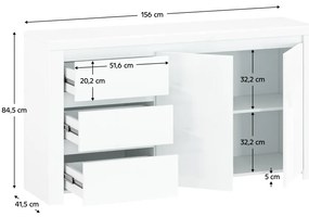 Kondela Komoda 2D3S, bílý lesk, LINDY