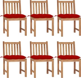 vidaXL Zahradní židle 6 ks s poduškami masivní teak [3073134] Barva: Červená