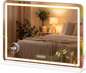 HOMCOM osvětlené make-up zrcadlo 80x60 cm, stmívatelné LED toaletní zrcadlo, RGB světlo, 3 barevné teploty, bílé