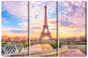 Vícedílný obraz Eiffelova Věž V Paříži Při Západu Slunce Nedostatek Nedostatek Přírodní plátno 120x80