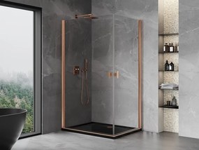 Mexen Mist-B Duo, 2-křídlý ​​výklopný sprchový kout 100 x 80 cm, čiré sklo, měděný matný profil, 8A2-100-080-65-00