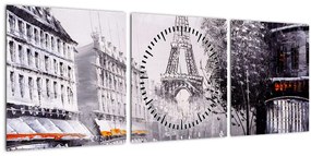 Obraz - Olejomalba, Paříž (s hodinami) (90x30 cm)