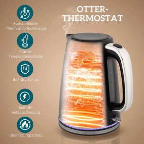 HOMCOM Sada konvice a toustovače, 2200 W, termostat vydry, dvouštěrbinový toustovač, 7 stupňů opečení, zásuvka na drobky, černá