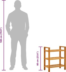 Botník se 3 policemi 50 x 27 x 60 cm masivní dubové dřevo 331745
