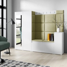 Eka Předsíňová stěna s čalouněnými panely Trinity 27 - Bílá / Zelená 2327