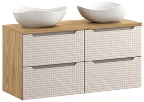Závěsná skříňka Luxor Beige s deskou a umyvadly 120 cm béžová/dub olejovaný