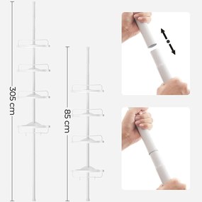 Nastavitelný teleskopický koupelnový rohový regál, 85-305 cm