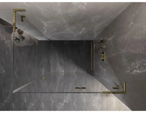 Mexen Lunar, L pravý výklopný sprchový kout 95 x 70 cm, 8mm čiré sklo, zlatý profil, 834L-095-070-50-00-P