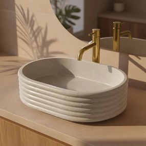 Rea Nicoletta, umyvadlo na desku 500x360x140 mm, béžová-imitace kamene, REA-U7346