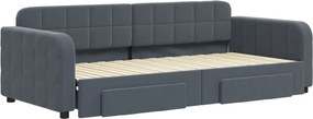 Válenda s přistýlkou a zásuvkami tmavě šedá 90 x 200 cm samet 3196978