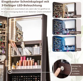 Costway Otočná skříňka na šperky o 360° s tříbarevnými LED světly Volně – hnědý