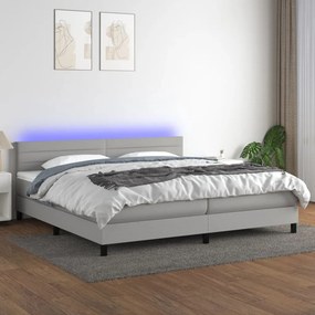 Box spring postel s matrací a LED světle šedá 200x200 cm textil 3133261