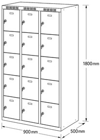 Alfa 3 Šatní skříňka S6 s úložnými boxy, 15 boxů, 1800 x 900 x 500 mm, otočný zámek, tmavě šedé dveře