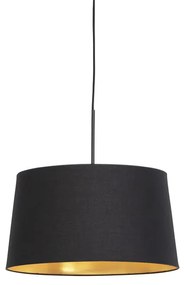 Závěsná lampa s bavlněným stínidlem černá se zlatem 40 cm - Combi