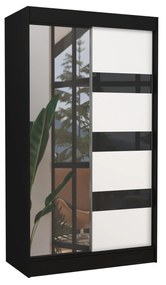 Posuvná skříň se zrcadlem a lacobel TOURA Šířka: 150, Hlavní barva: Bílá, Další barva: Černý Lacobel