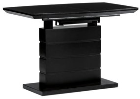 AUTRONIC Jídelní stůl 110+40x70 cm, černá 4 mm skleněná deska, MDF, černý matný lak