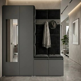 Předsíňová stěna Trinity 8 s čalouněnými panely, 190 cm, grafit/ černá