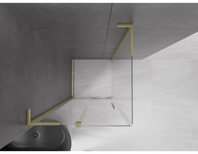 Mexen Velar L, sprchový kout s posuvnými dveřmi 110 x 110 cm, 8mm čiré sklo, zlatá matná, 871-110-110-03-55