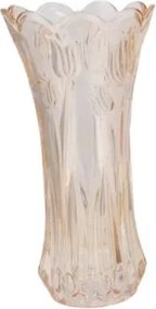 Béžová skleněná váza s reliéfem tulipánů Delight - Ø 10*20 cm