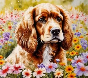 NORIMPEX Diamantové malování Kokršpaněl v květinách / 30x40 cm