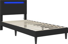 Rám postele s LED pásky s čelo Černá 90 x 190 cm Umělá kůže 3414700