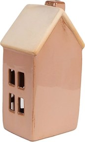 Hnědý porcelánový svítící domek - 8*6*15 cm