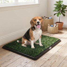 Záchod pro psy 76 x 50,5 cm Záchod pro psy se 2 umělými trávníky omyvatelný Záchod pro štěňata pro psy na balkón doma Černá+Zelená