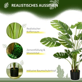 HOMCOM Umělá rostlina Monstera 120cm s květináčem a PE mechem, klamně skutečná pro obývací pokoj a dekorace v zelené barvě | Aosom.de