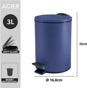 Spirella ADELAR pedálový odpadkový koš 3 L matná modrá / ocel