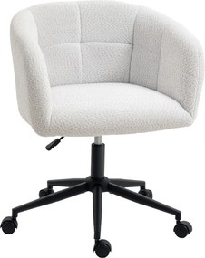 HOMCOM Polstrované kancelářské křeslo s plyšovým potahem, vaničkový design, pojízdné kancelářské křeslo, ocelová podstava, Krémová + Černá