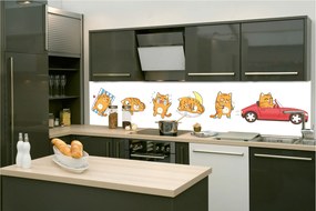 DIMEX | Fototapeta do kuchyně Kočičí emoce KI-260-184 | 260 x 60 cm | bílá, oranžová