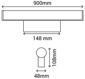 Černé nástěnné svítidlo SULION Caspio, délka 90 cm