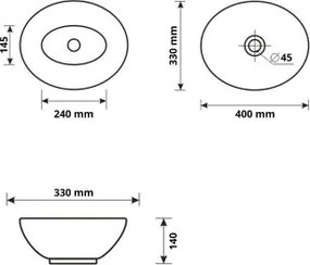 Ral Koupelnové umyvadlo oválného typu GS, 41 x34 cm