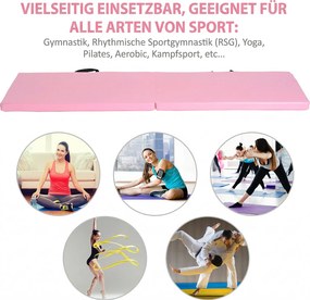 HOMCOM Skládací Cvičební Podložka pro Gymnastiku, Jógu a Pilates 180L x 60W x 5H cm Růžová