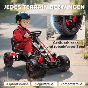 AIYAPLAY Gokart s pedály, šlapací auto pro děti s brzdou, protiskluzová kola, kovový rám, 3-6 let, červená