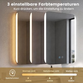 Costway Koupelnové zrcadlo s LED osvětlením 3 stmívatelné barvy světla a plynulá