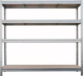 Kovový regál BULLRACK RIVET PRO 200x200x60 DTD dřevotříska 4 úrovně pozinkovaná