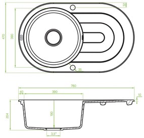 Laveo Dafne, 1-komorový granitový dřez 780x470x204 mm, béžová, LAV-SBD_481T