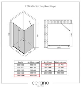 CERANO - Sprchový kout Volpe L/P - černá matná, transparentní sklo - 100x70 cm - skládací