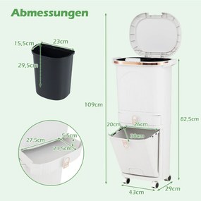 Costway 42 L kuchyňský odpadkový koš s víkem a 3 přihrádkami pedálový odpadkový
