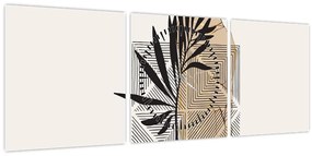 Obraz - Abstrakce s tropickými listy N⁰1 (s hodinami) (90x30 cm)