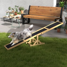 PawHut houpačka pro psy, dřevěná houpačka pro agility, protiskluzová rampa pro psy do 30 kg, pro rovnováhu, 180 x 30 cm Žlutá barva