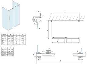 Polysan LUCIS LINE třístěnný sprchový kout 1400x800x800mm L/P varianta DL1415DL3315DL3315